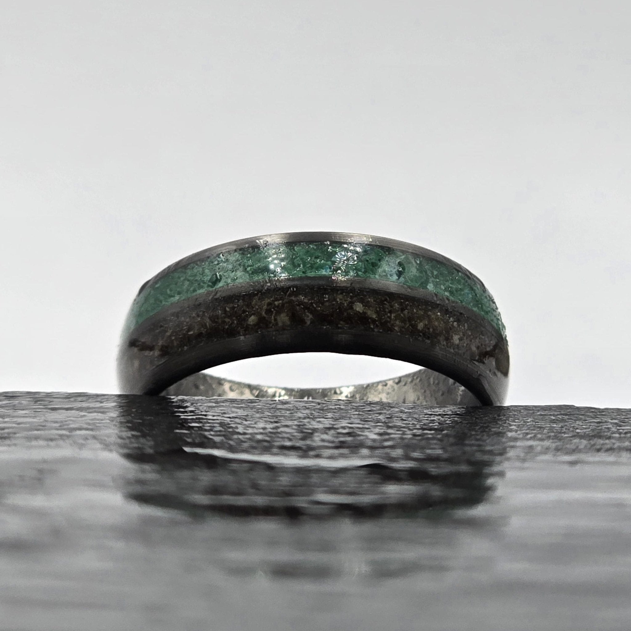 The Rebirth Ring – Agatized Dinosaur Bone and Malachite in Gunmetal ...